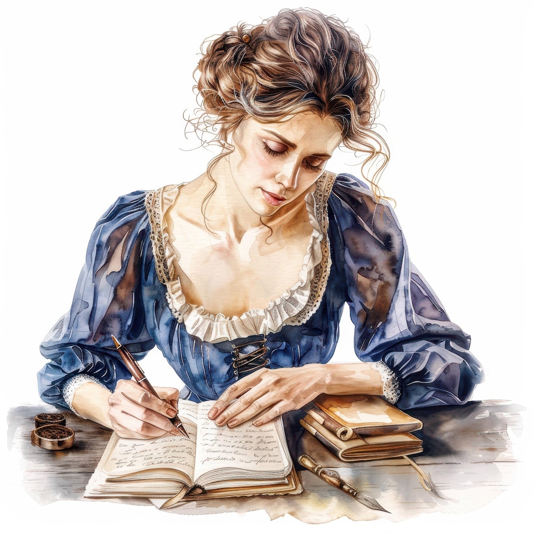 16 Victorian Woman Writing Clipart Bundle, Writer Clipart, Printable ...