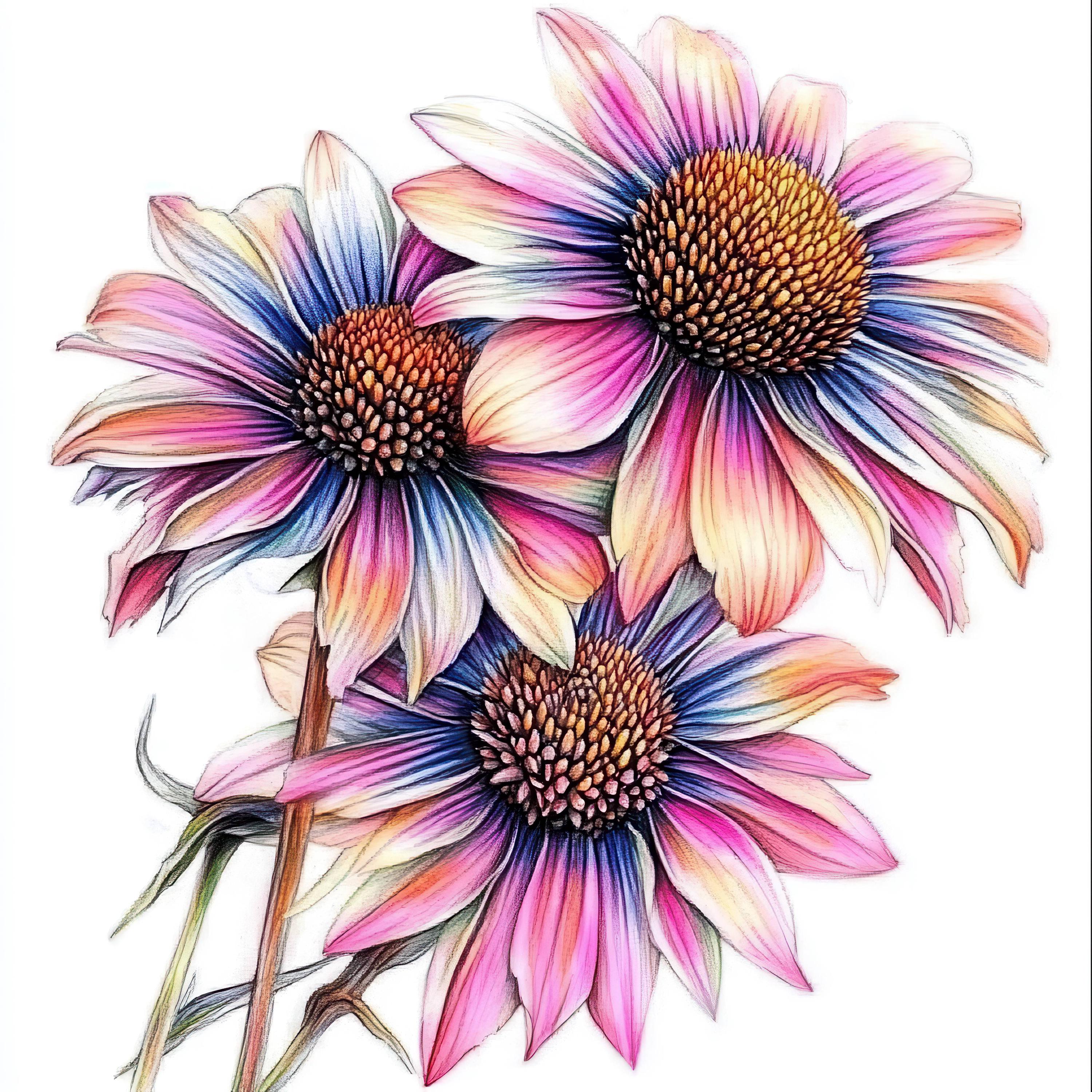 17 Mixed Coneflower Clipart Bundle, Flower Mix Illustrations, Printable ...