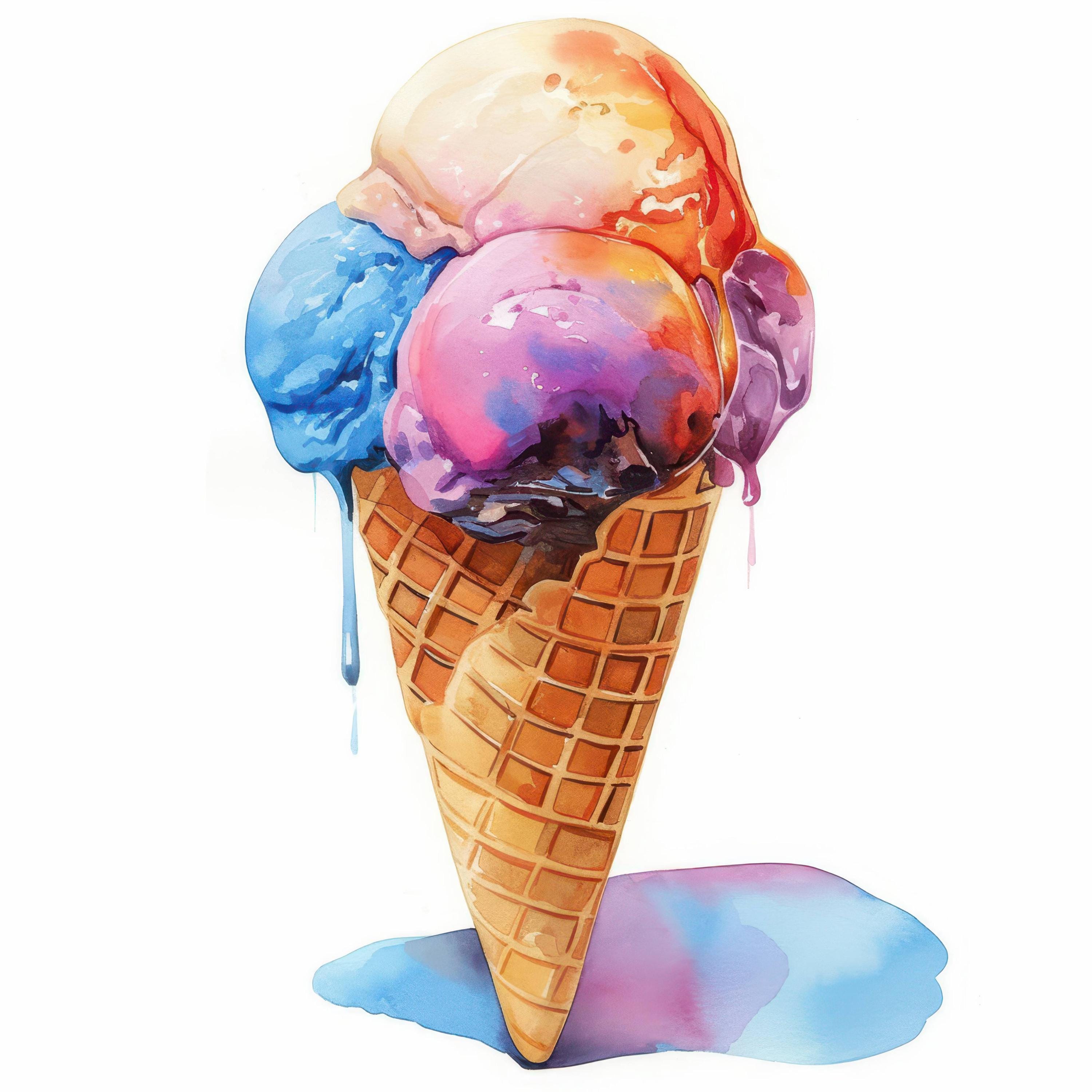 15 Colorful Ice Cream Conets Clipart Bundle, Summer Illustration ...