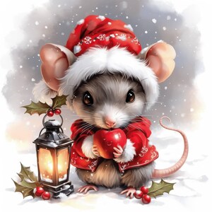 12 Christmas Mouse Clipart Bundle, Festive Mice Prints Illustrations ...