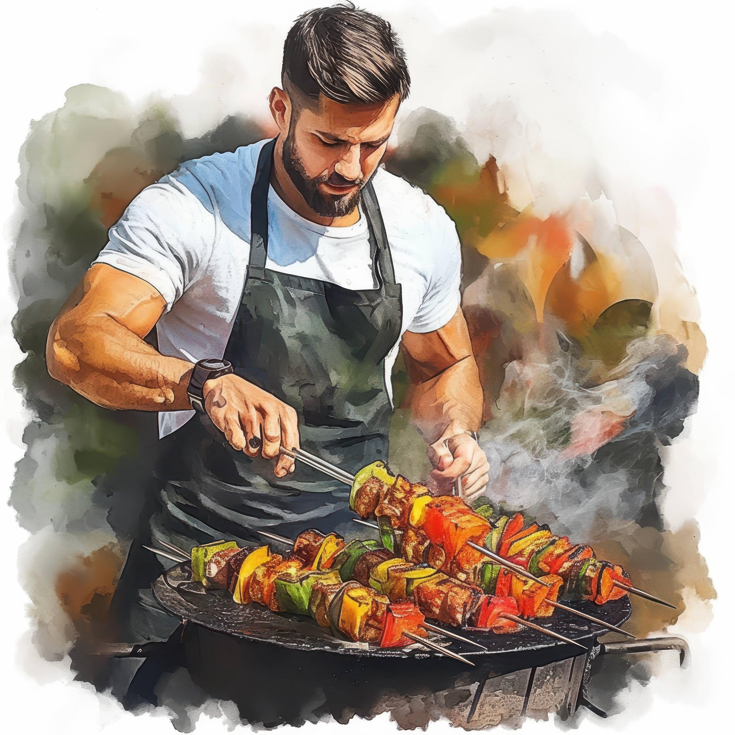 19 Grilling Man Clipart Set, BBQ Party Image Illustrations, Printable ...