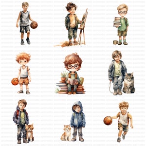 Watercolor Cute Boys Clipart | Toddler Boy, Schoolboy, Teenage Boy ...