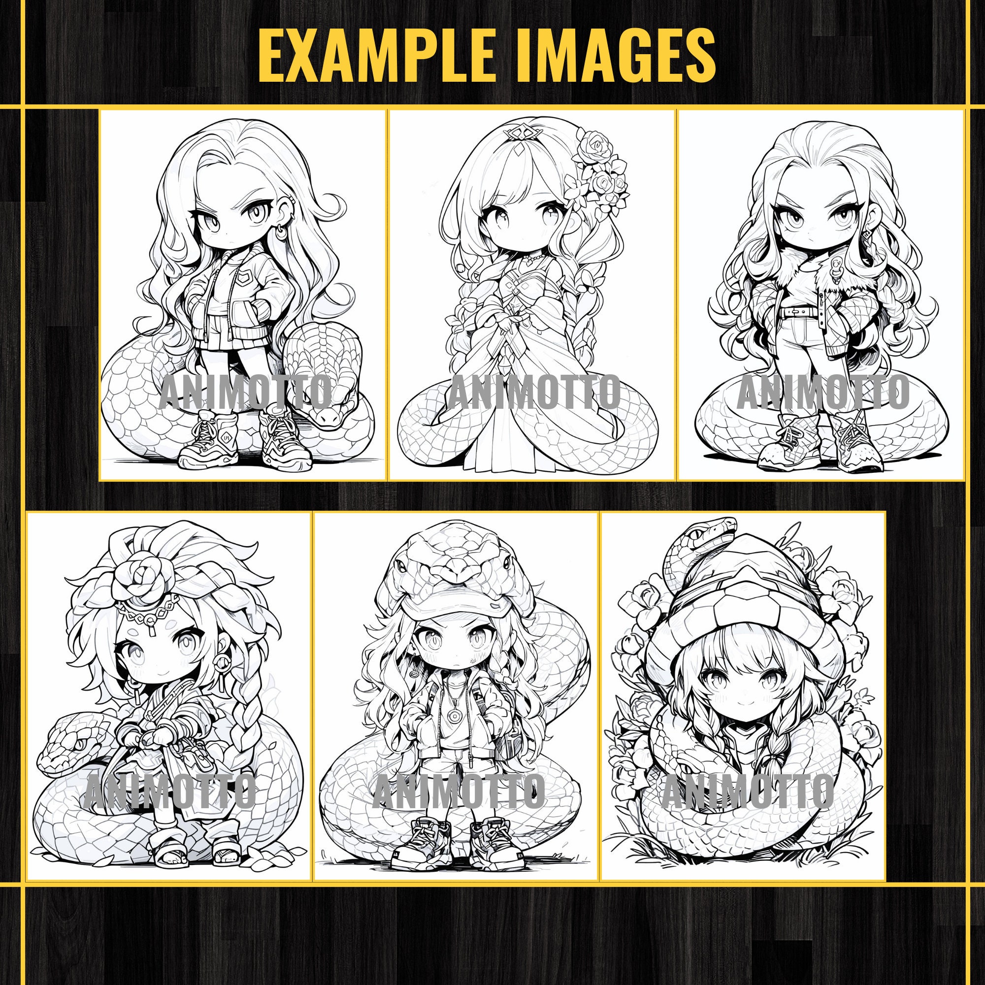 Chibi Snake Girls Anime Adult Coloring Book 50 Medusa Coloring Pages ...