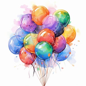 18 Colorful Celebration Balloons Clipart Bundle, Printable Watercolor ...
