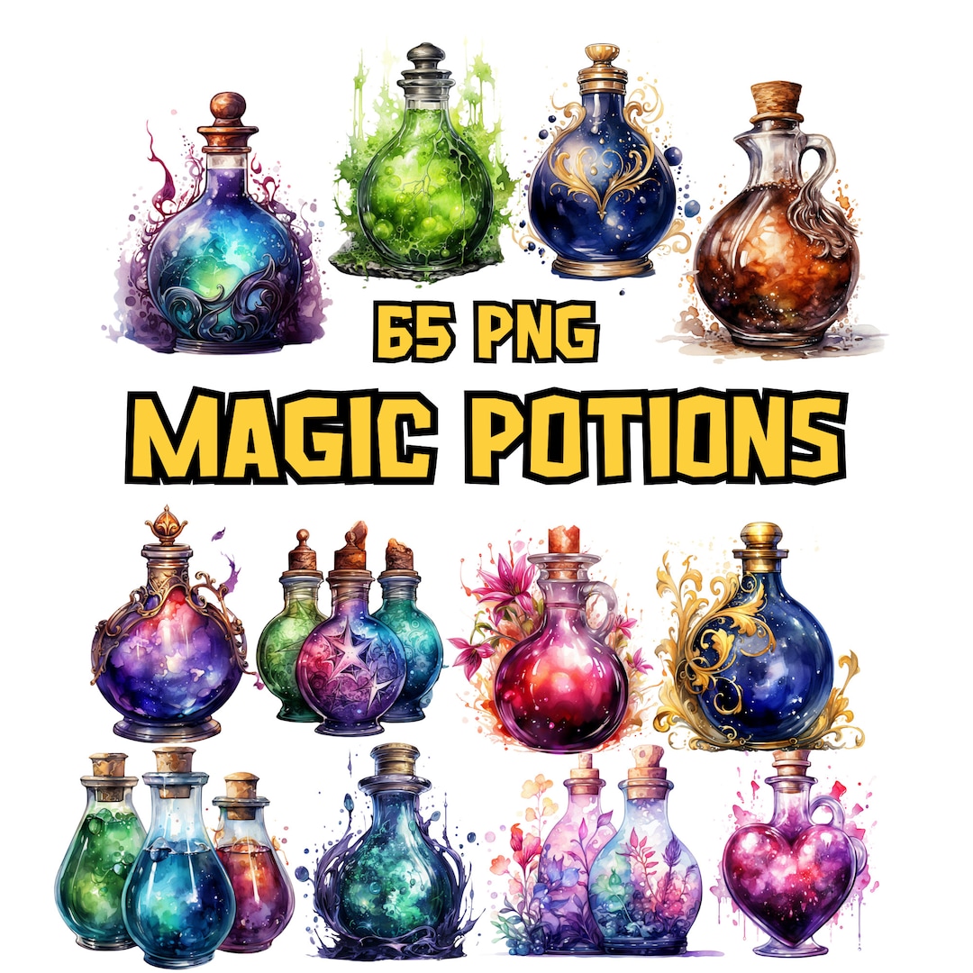 Watercolor Magic Potions Clipart | Painted Colorful Magic Potion ...