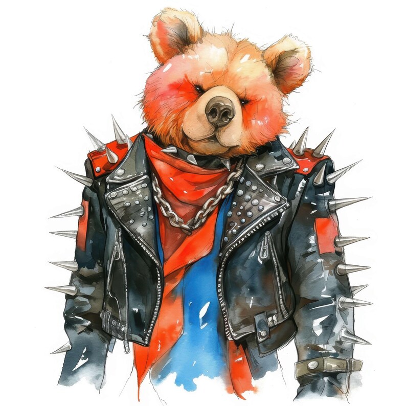 20 Bear Punk Clipart Set, Printable Watercolor Punk Rock Prints ...