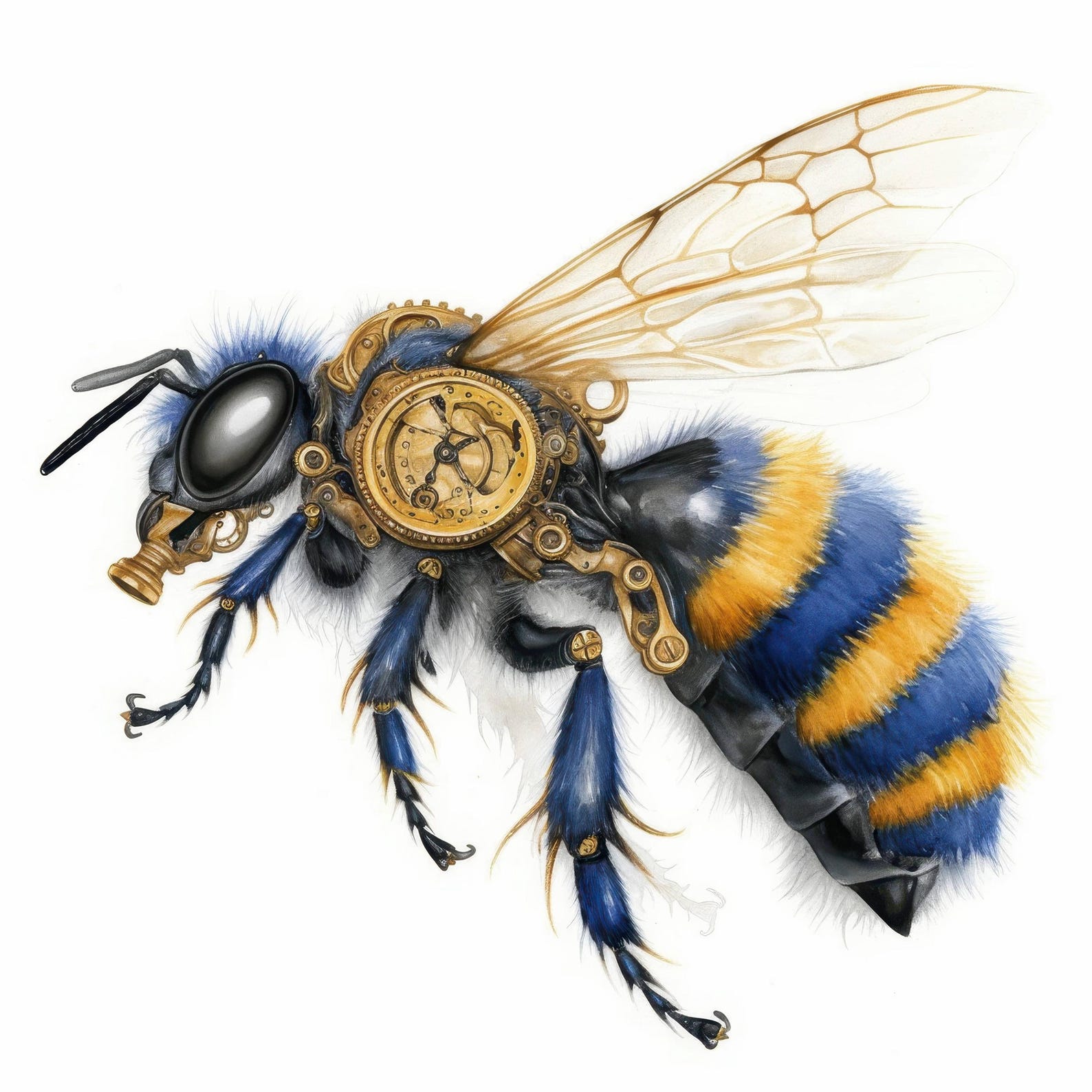 14 Blue Steampunk Bees Clipart Bundle, Printable Watercolor Robotic Bee ...