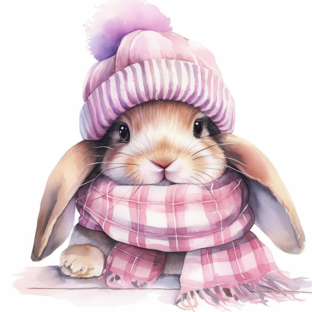 Cute Winter Bunny Clip Art 8 High Res Watercolor JPG Junk Journaling ...