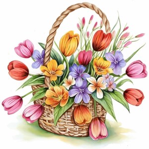 13 Spring Floral Basket Clipart Bundle, Wildflower Illustration ...