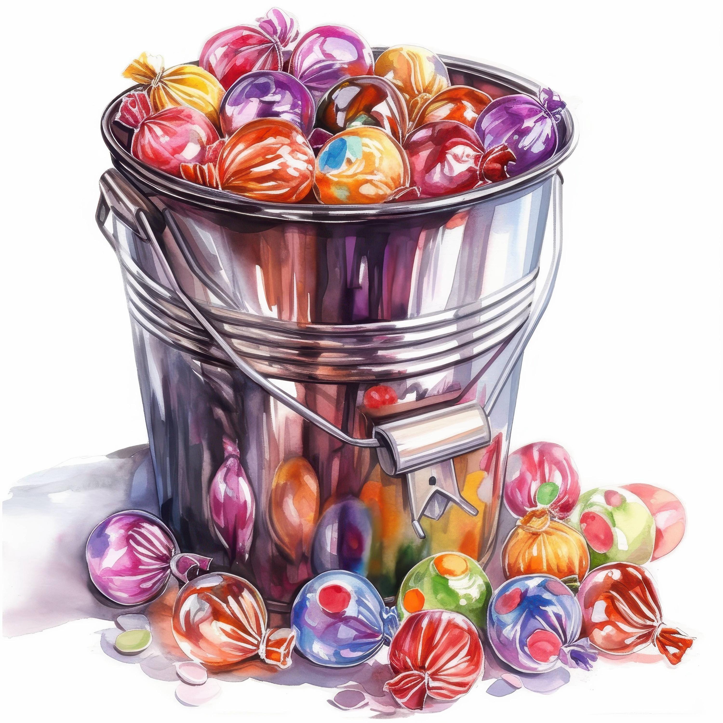 11 Candy Bucket Clipart Bundle, Colorful Sweets Illustrations ...