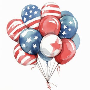 11 Patriotic USA Flag Balloons Clipart Bundle, USA Illustration ...