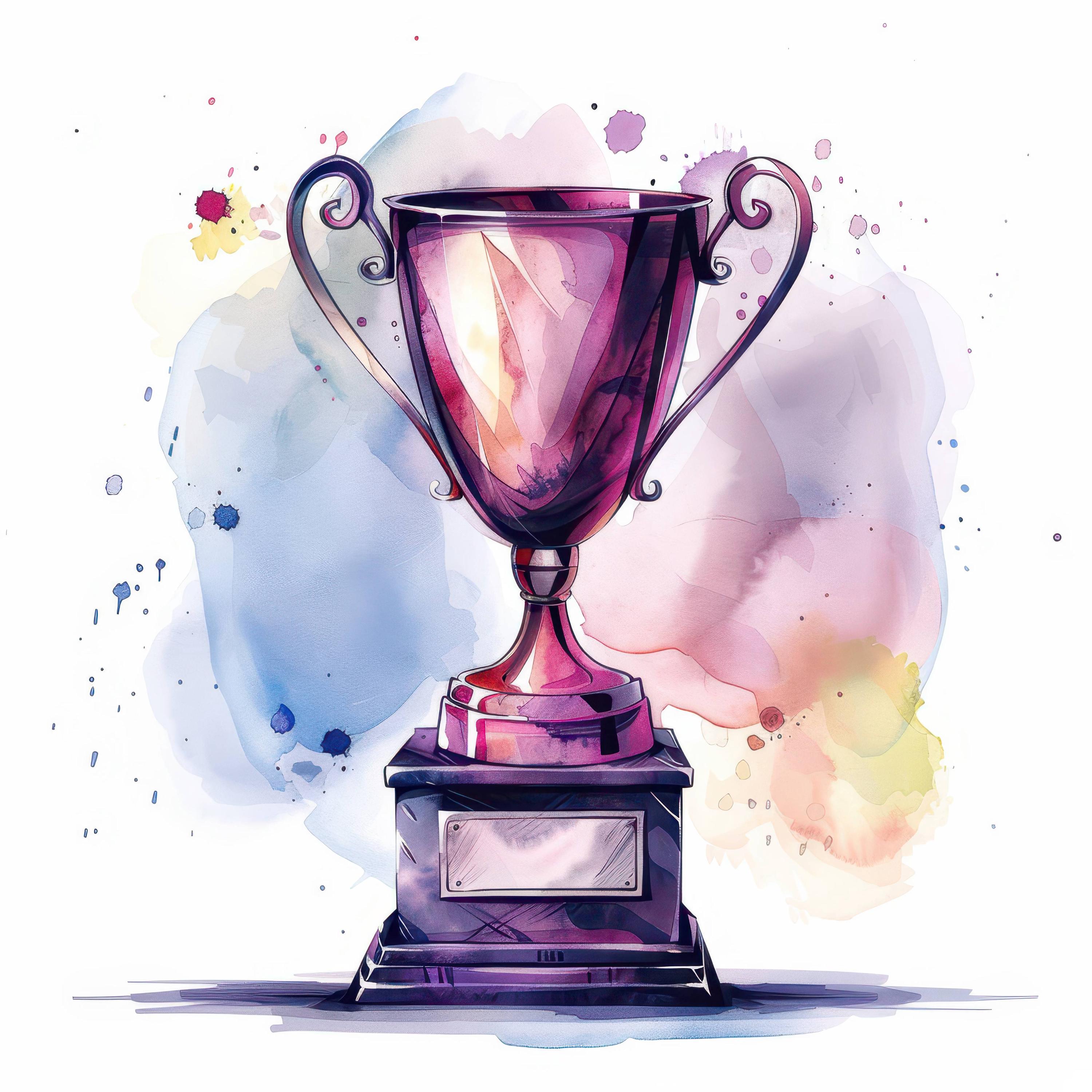 15 Purple Winner Trophy Clipart Bundle, Printable Watercolor Clipart ...