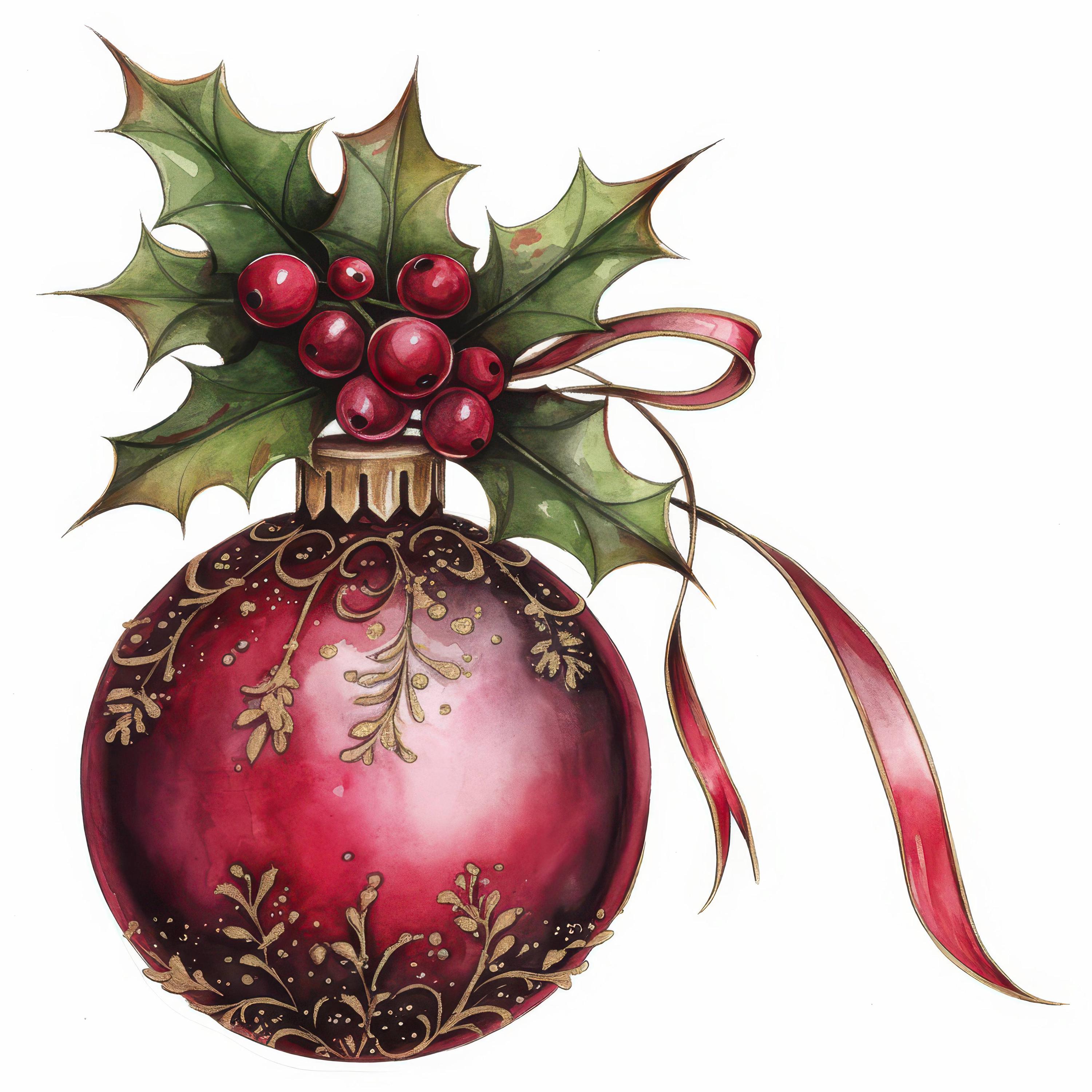 18 Christmas Bauble Clipart Bundle, Red Bauble Print Illustration ...