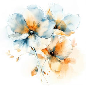 12 Abstract Flowers Clipart, Blue Gold Flowers Print, Printable ...