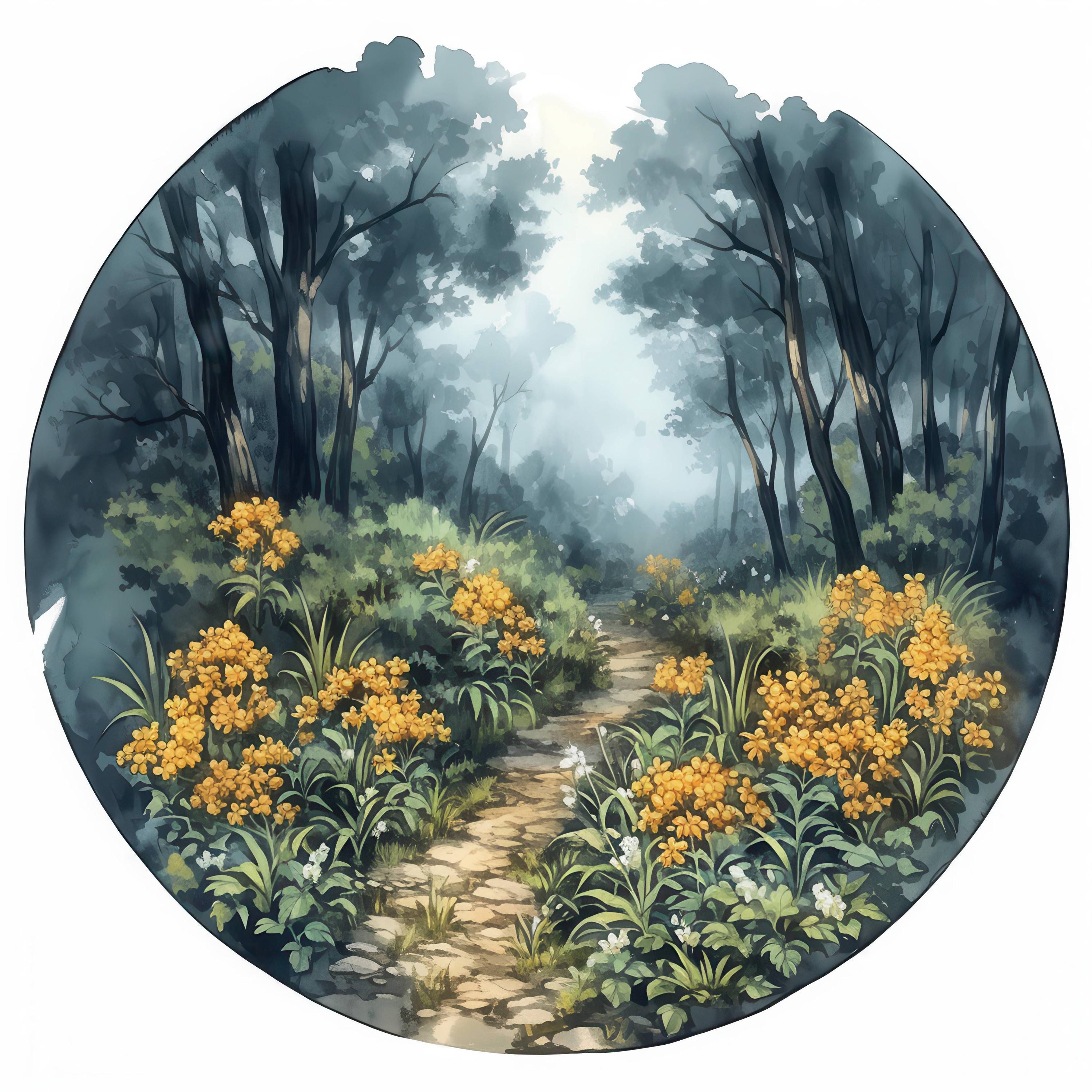 13 Forest Flower Trail Clipart Bundle, Printable Watercolor Floral Road ...