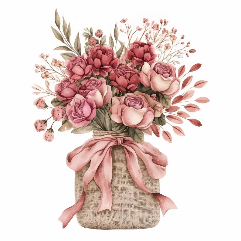 11 Flowers in Vase Clipart Bundle, Valentines Day Illustrations ...