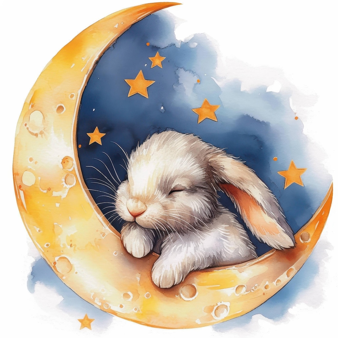 14 Celestial Bunny Clipart Bundle, Moon Rabbit Illustrations, Printable ...
