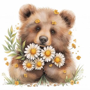 11 Cute Bear and Flowers Clipart Bundle, Floral Bear Illustration ...