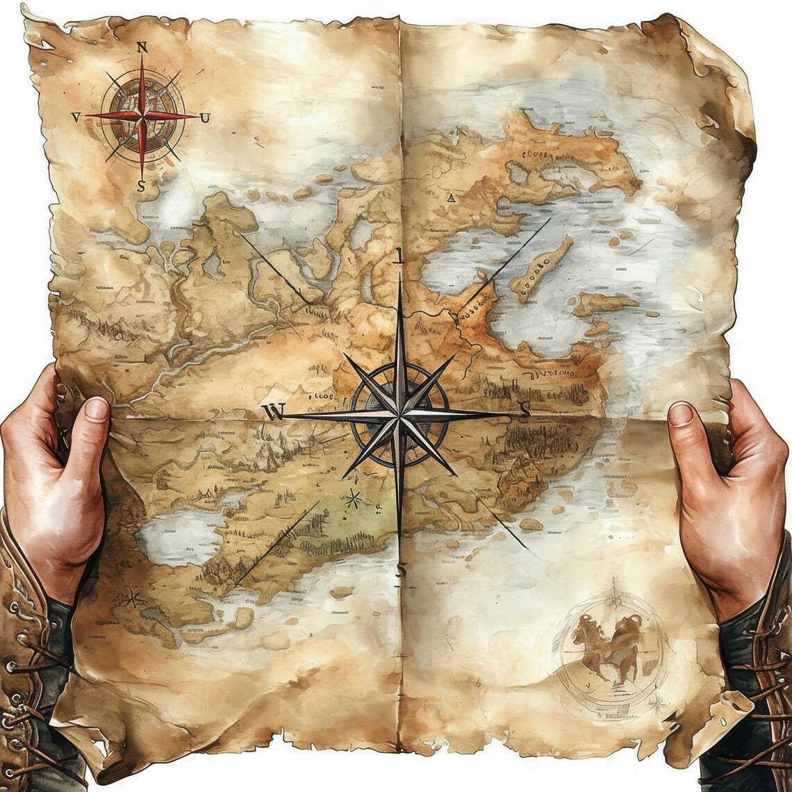 11 Treasure Map Clipart Bundle, Hands Holding Map Illustrations ...