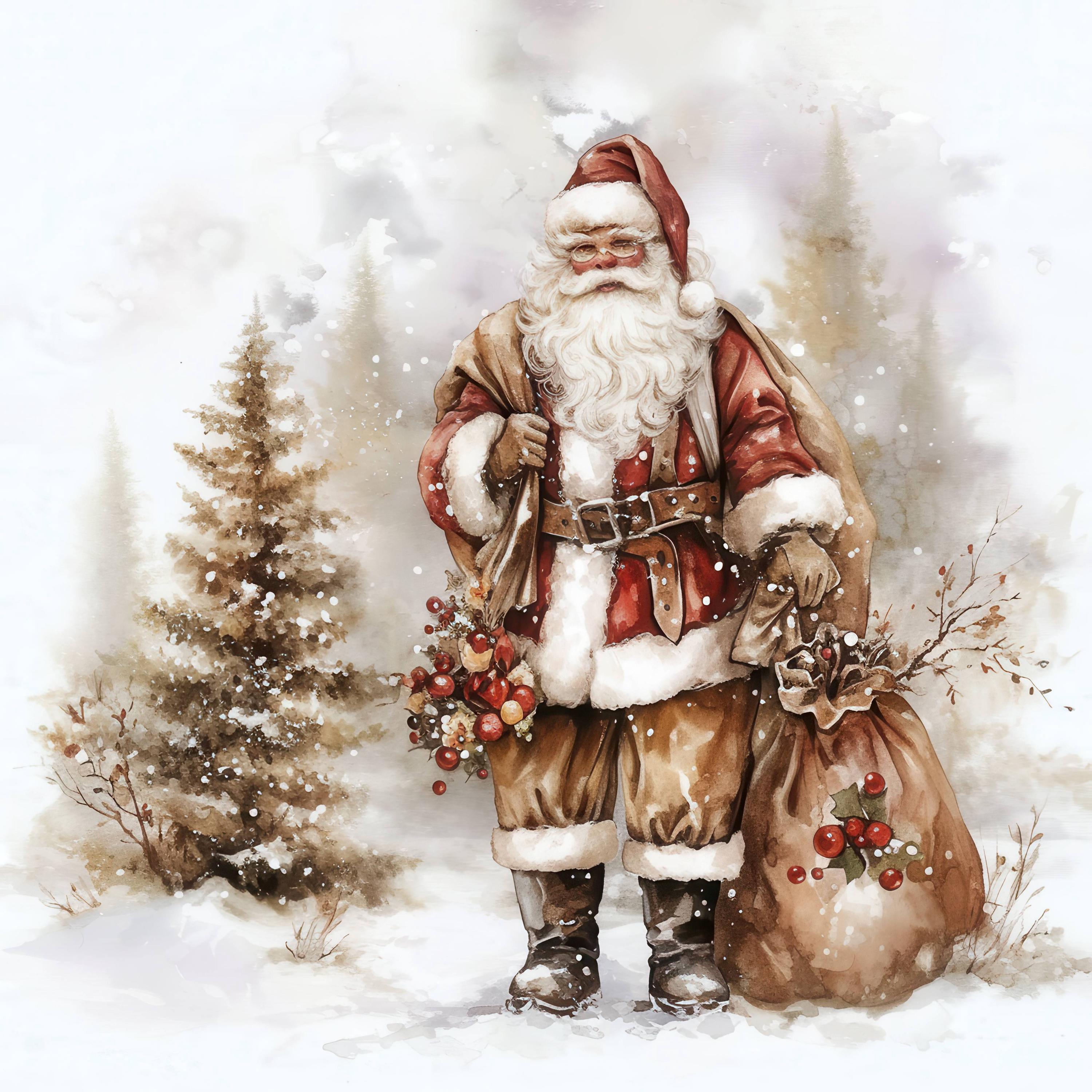 11 Old Time Santa Clipart Bundle, Christmas Images Illustrations ...