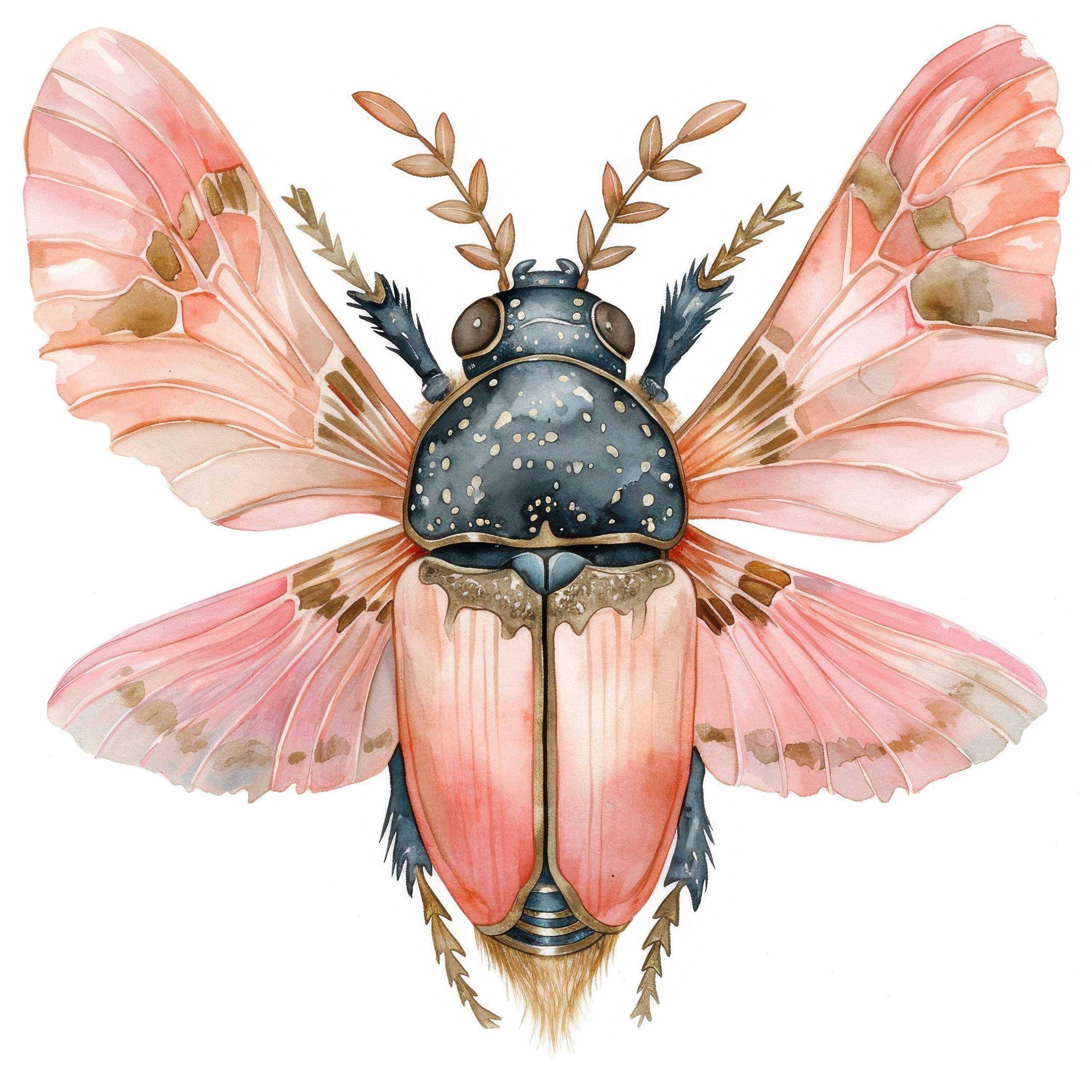 16 Floral Insects Clipart Bundle, Cute Pink Bugs Illustration ...