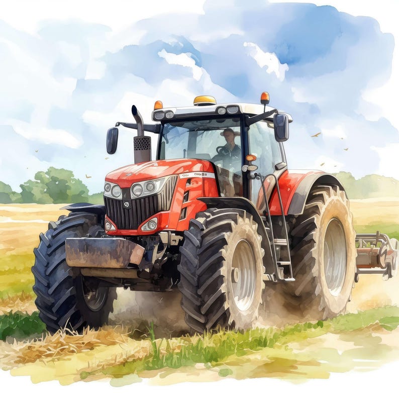 11 Farm Tractor Clipart Set, Farming Illustration, Printable Watercolor ...