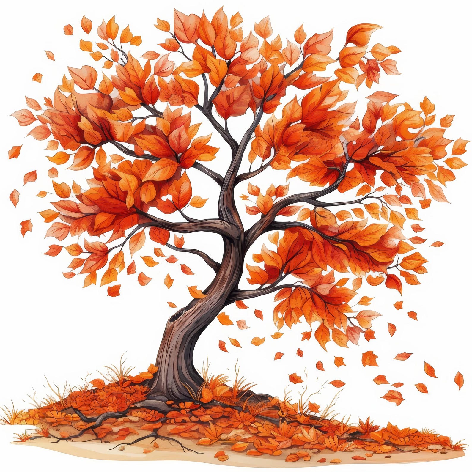 13 Autumn Tree Leaves Clipart Bundle, Printable Watercolor Fall Tree ...