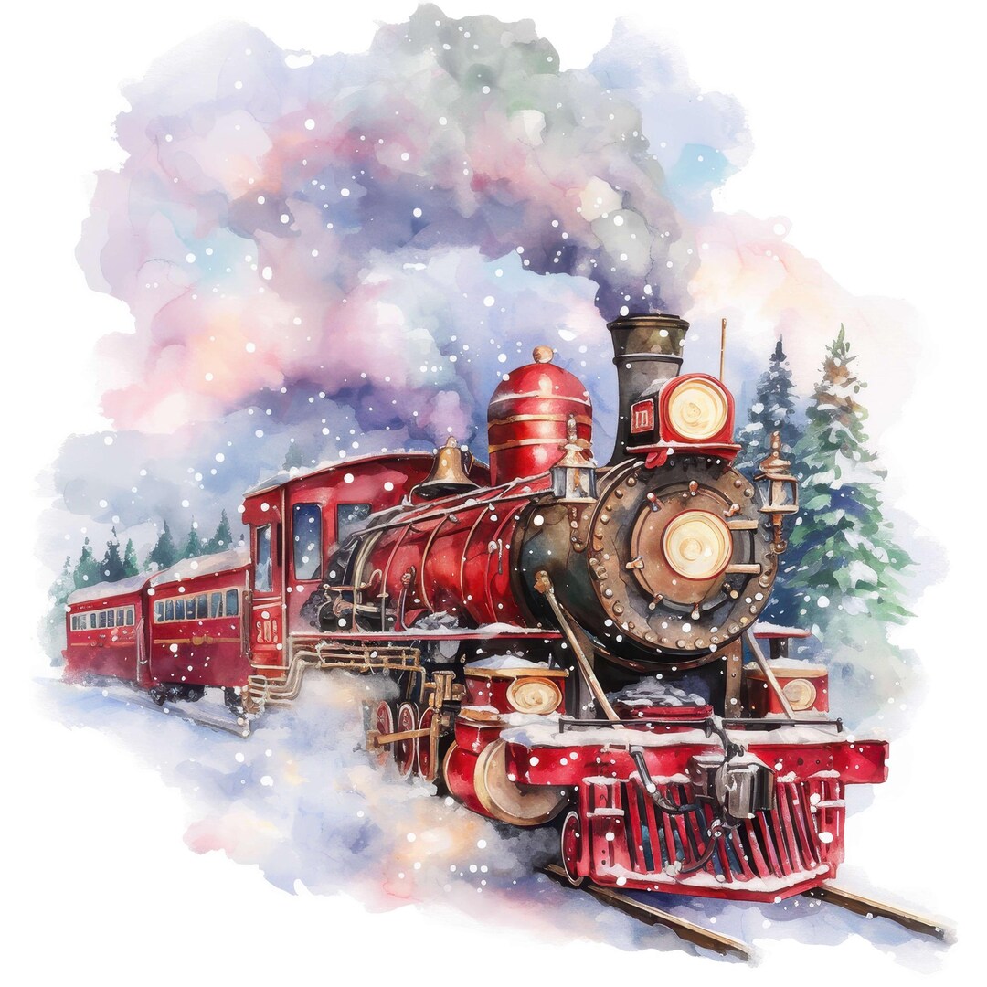 11 Christmas Train Clipart Set, Winter Train Illustrations, Printable ...