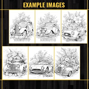 Flower Cars 60 Coloring Page Book, Adults Kids Instant Download ...