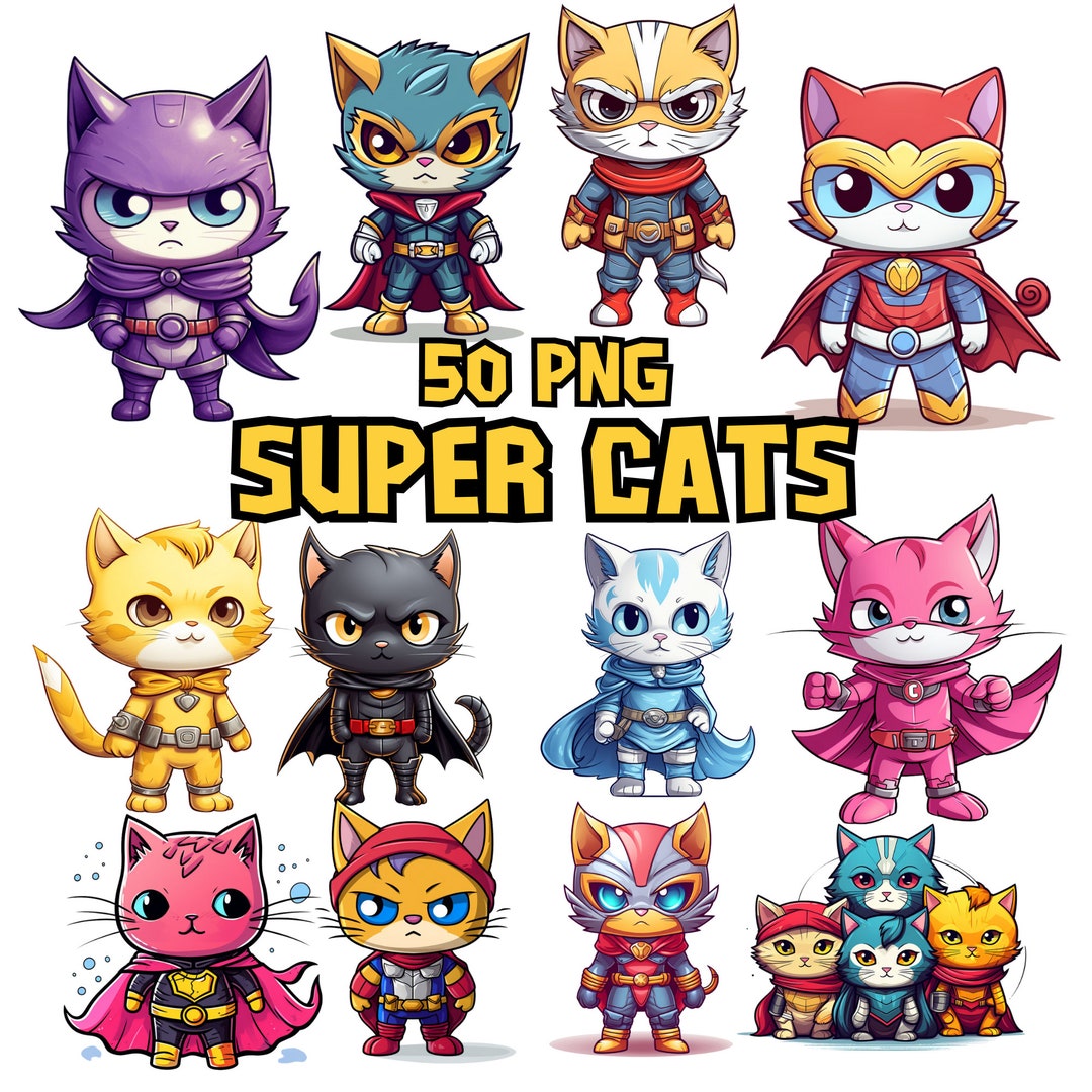 Watercolor Superhero Cats Clipart | Flying Cat, Cat in Hero Mask, Cute ...