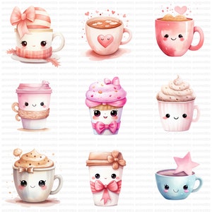 Watercolor Kawaii Coffee Cup Clipart | Coffee Love, Cute Adorable ...