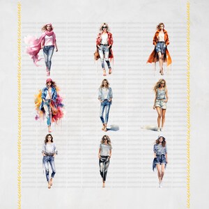 Watercolor Fashion Girls Clipart Bundle, Modern Fashion Clipart Set ...