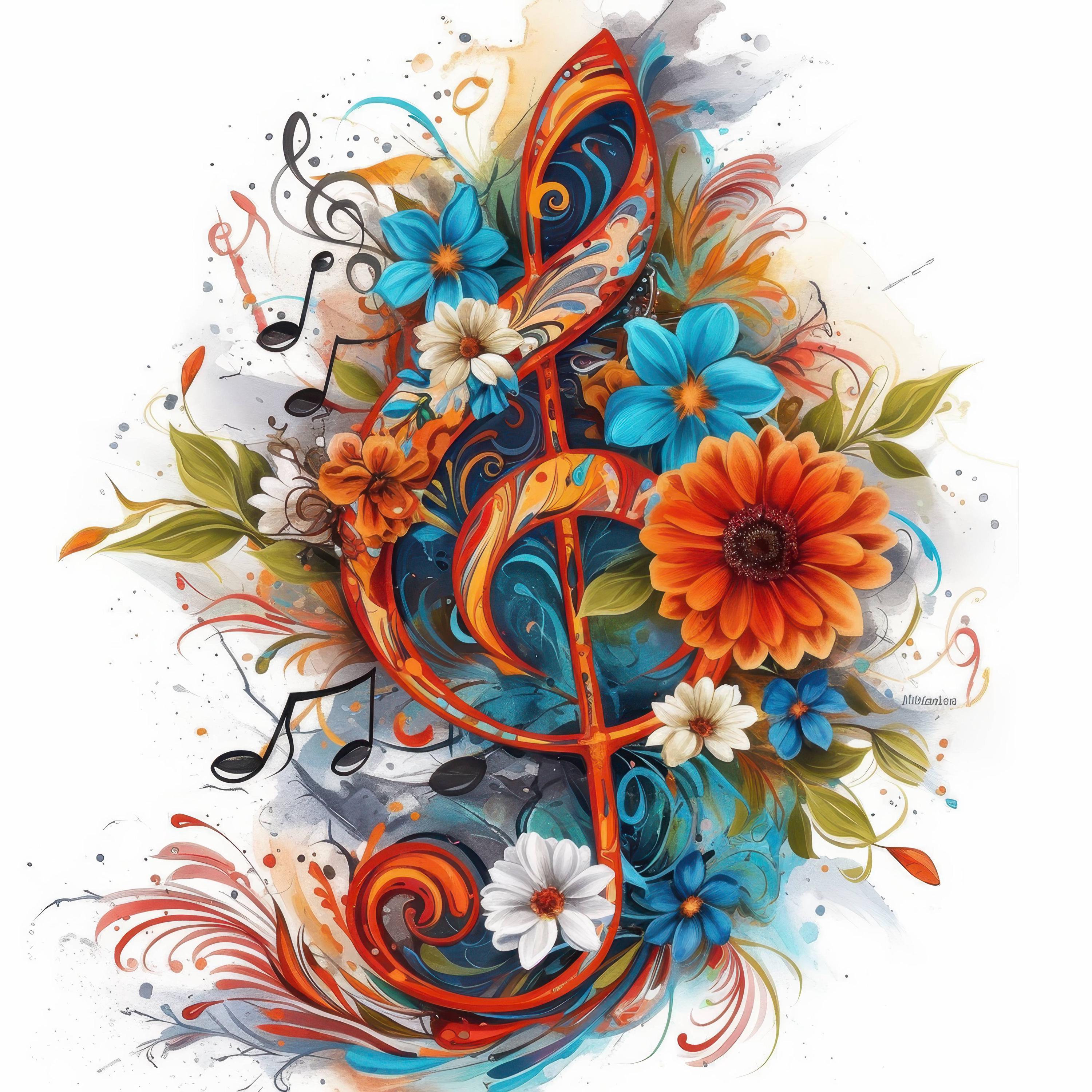 14 Floral Music Notes Clipart Bundle, Music Clef Illustrations ...