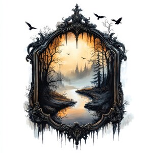 15 Haunted Mirrors Clipart Illustration Bundle, Printable Watercolor ...