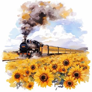 15 Sunflower Train Clipart Bundle, Spring Train Images Illustration ...