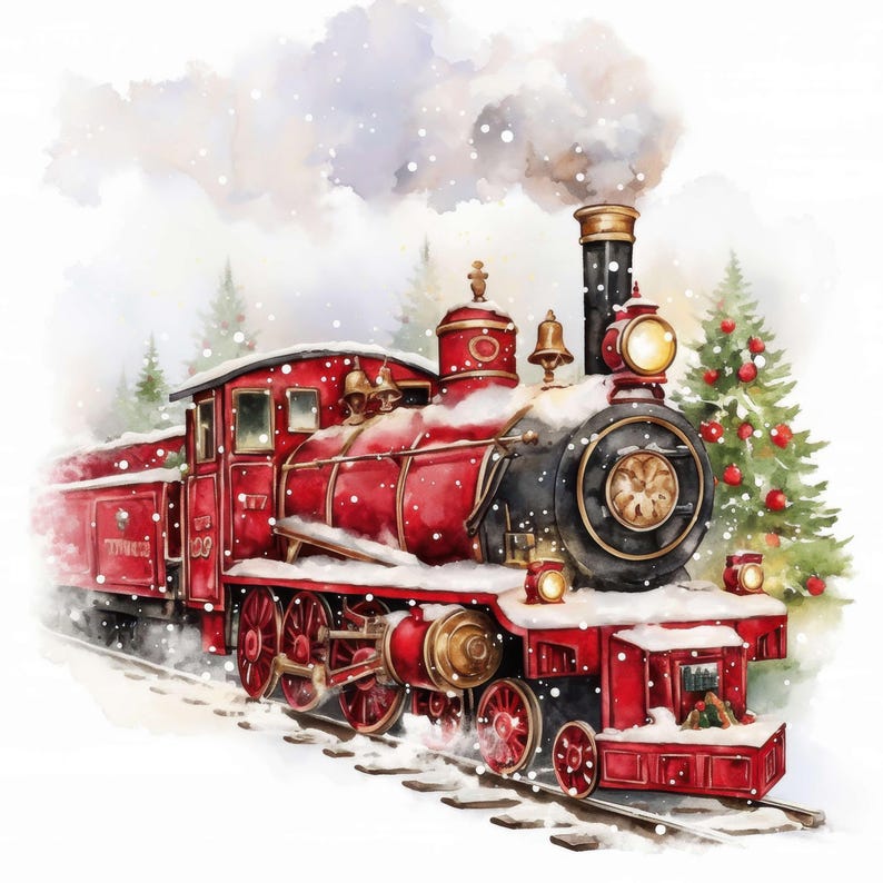 11 Christmas Train Clipart Set, Winter Train Illustrations, Printable ...