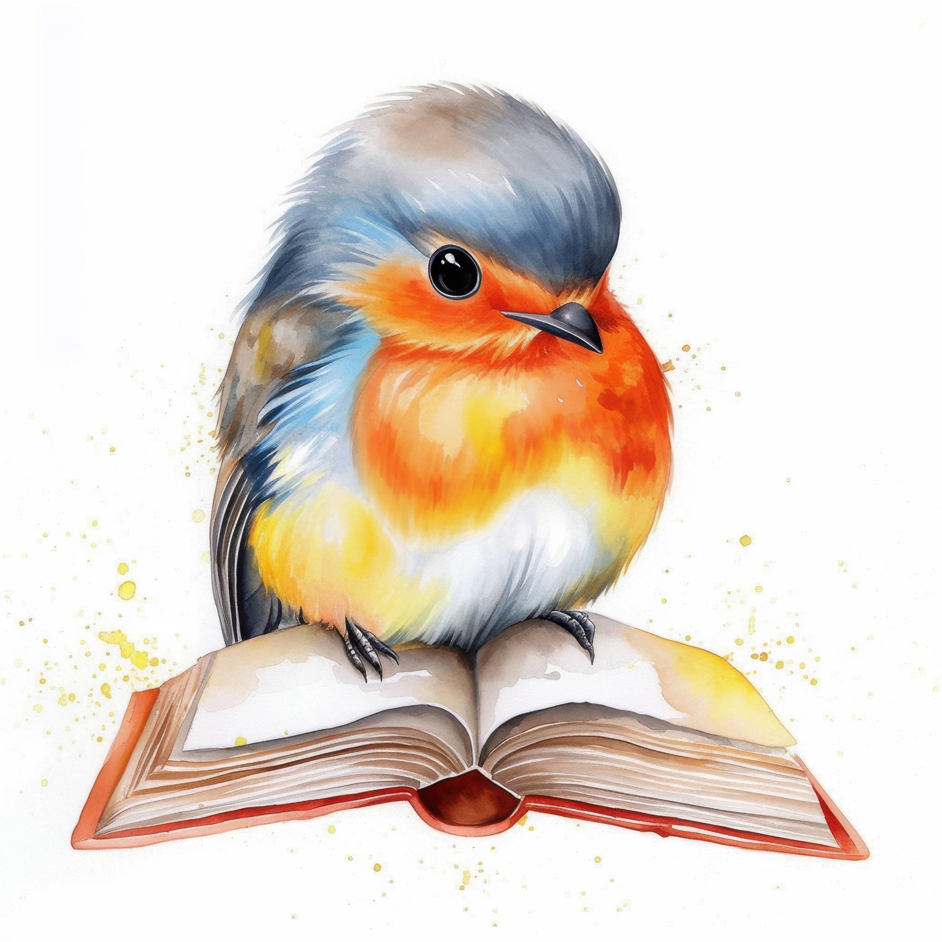 12 Bird Reading Book Clipart Set, Whimsical Illustrations, Printable ...