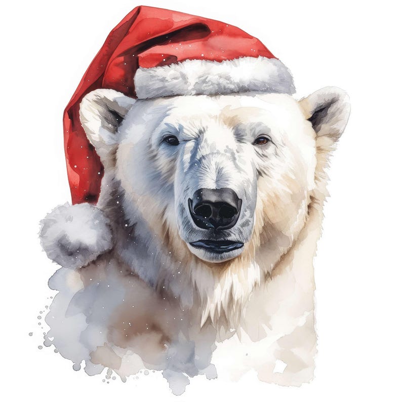 14 Polar Bear in Santa Hat Clipart, Christmas Illustration, Printable ...