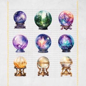 Watercolor Crystal Balls Clipart Bundle, Fortune Teller, Witch Ball ...