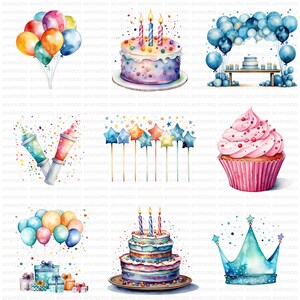 Watercolor Birthday Clipart Bundle, Birthday Party Clip Art Set ...