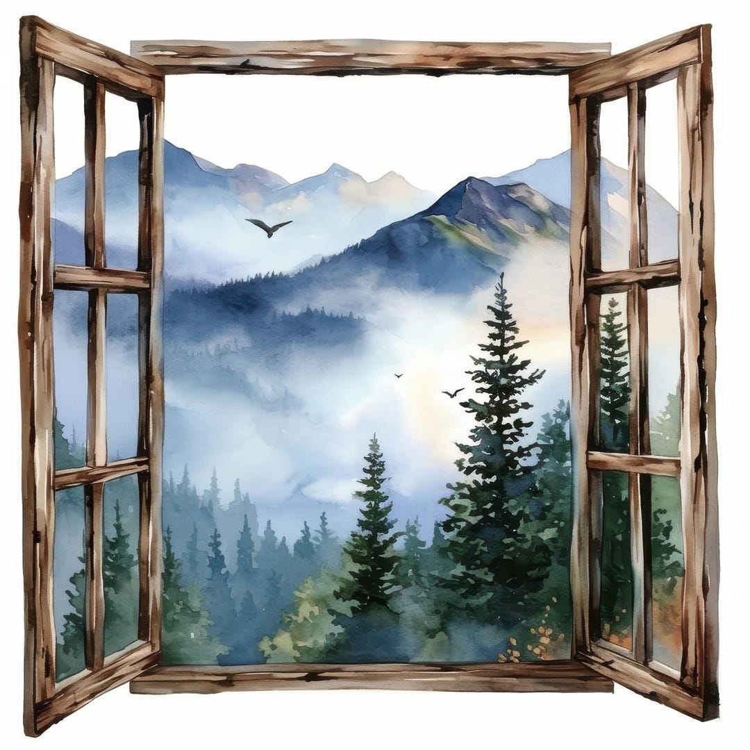 21 Window Forest View Clipart, Printable Watercolor Window to Forest ...