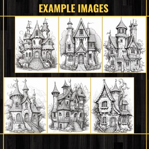 Enchanted Fairy Houses 35 Coloring Page Book, Grayscale House Coloring ...