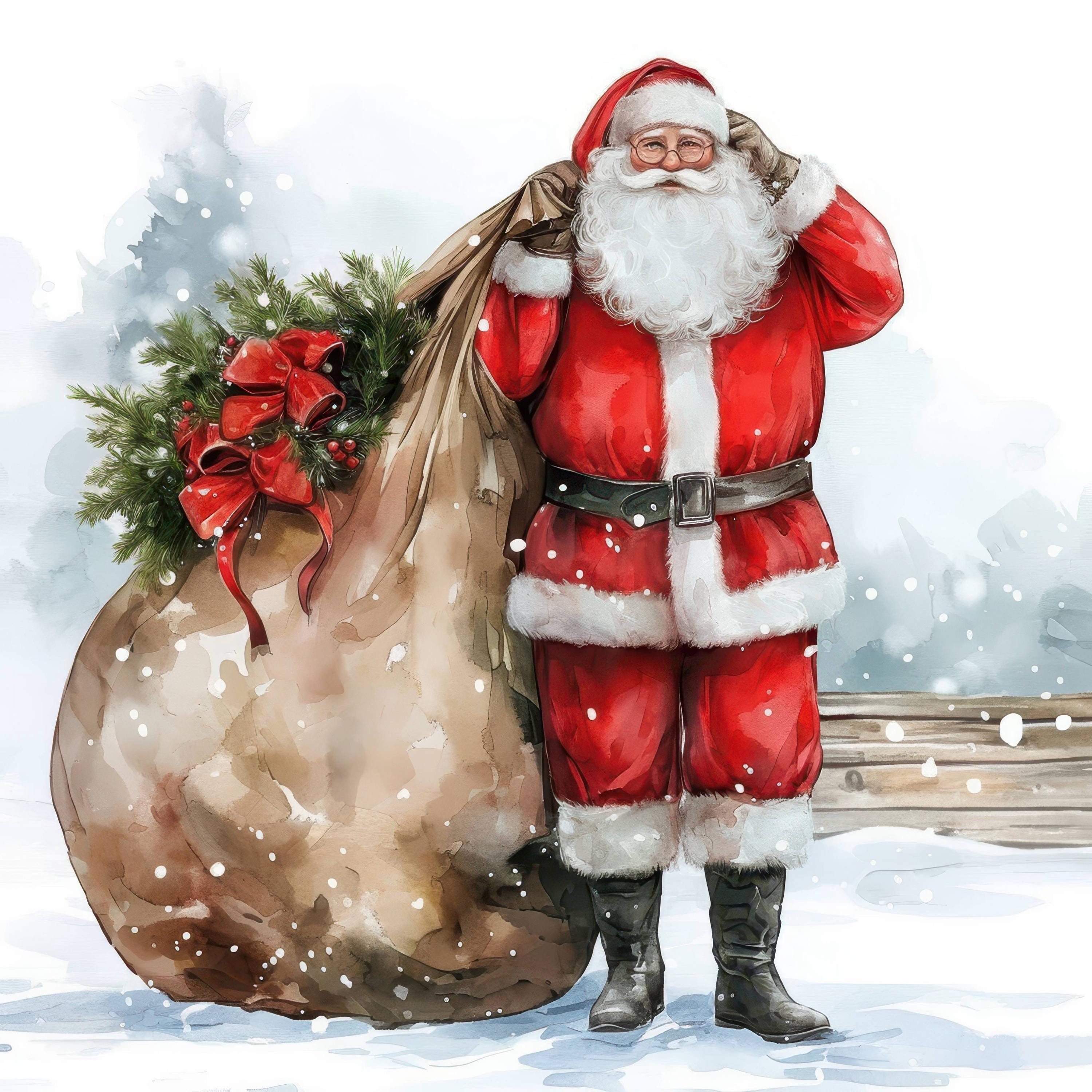14 Santa With Presents Clipart Bundle, Printable Watercolor Christmas ...