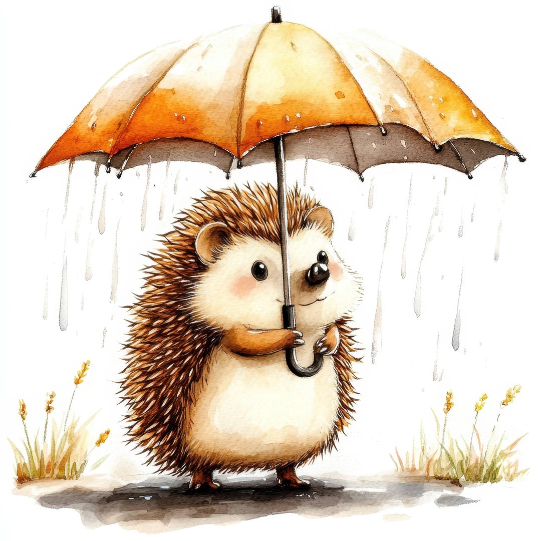 12 Hedgehog in Rain Clipart Bundle, Hedgehog and Umbrella, Printable ...