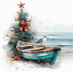 10 Nautical Christmas Clipart Bundle, Coastal Xmas Illustrations ...