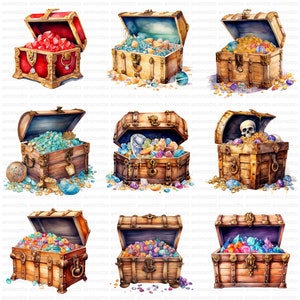 Watercolor Treasure Chests Clipart Bundle, Pirate Treasure PNG Set ...