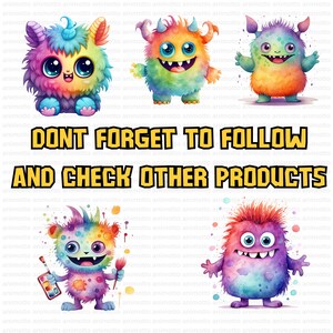 Watercolor Kawaii Monsters Clipart Bundle, Playful and Funny Character ...