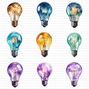Watercolor Light Bulb Clipart | Colorful Light Bulb Illustrations ...