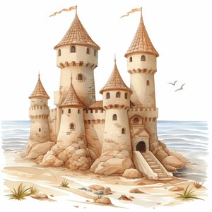 13 Sandcastle Beach Clipart Bundle, Seashell Images Illustrations ...