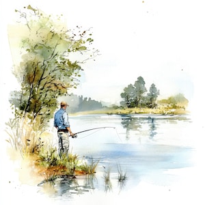 10 Man Fishing Clipart Bundle Set 3, Fisherman Illustration, Printable ...